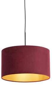 Černá závěsná lampa s velurovým odstínem červená se zlatem 35 cm - Combi