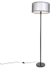 Designová stojací lampa černá s černobílým stínítkem 47 cm - Simplo