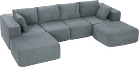 HOMCOM rohová sedačka s rozkladem, U‑tvar, 294 × 165 × 70 cm — hluboká sedadla, čtyřmístná, lněný vzhled, tmavě šedá | Aosom