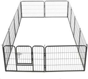 Ohrádka pro psy 12 panelů ocelová 80 x 60 cm černá 170573