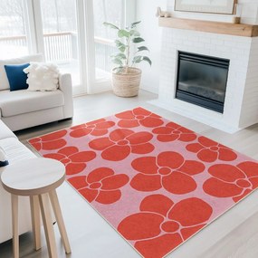 Červený/růžový pratelný běhoun 80x200 cm Poppy Fields – Mila Home
