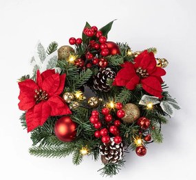 Vánoční věnec POINSETTIA s LED osvětlením, 30 cm