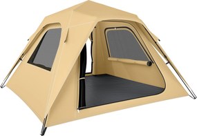 Instantní pop-up stan s pláštěnkou, nepromokavý kopulovitý stan pro 2-3 osoby se 2 vchody 2 okny 240x240x160 cm Khaki barva