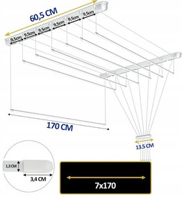 Erga Erga, stropní věšák na sušení prádla 7x170 cm, bílé, ERG-SEP-10SUSSUF1707P
