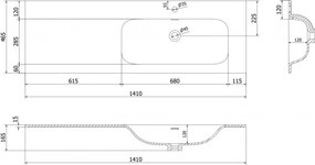 Mexen Vela, umyvadlo na zapuštění 141 x 46,5 cm, pravé, bílá matná, 25231401P