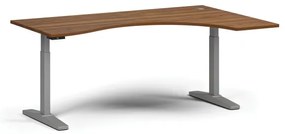 Výškově nastavitelný stůl, elektrický, 675-1325 mm, ergonomický pravý, deska 1800x1200 mm, šedá podnož, ořech