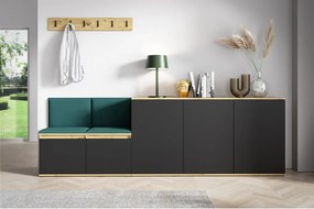 Eka Předsíňová stěna s čalouněnými panely Trinity 35 - Dub Artisan s černou / Tmavá zelená 2328