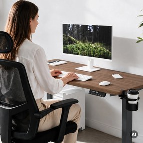 Elektrický stůl s regulací výšky ergonomický antracitový/ořech,1400x700 mm: ARIA
