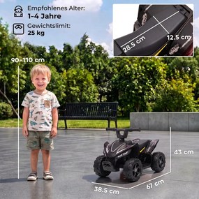 AIYAPLAY Dětské elektrické čtyřkolky 6V, dětská čtyřkolka s lithium-akumulátorem, funkce vpřed, ovládání tlačítkem na řídítkách, 1,5-2 roky, černá