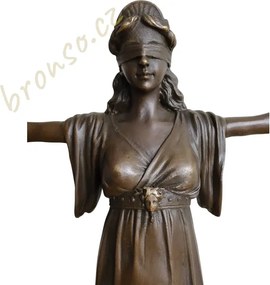 Spravedlnost bronzová socha 45cm, Justicie s váhami a mečem - Bohyně práva a spravedlnosti
