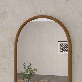 HOMCOM Zrcadlo s klenutým rámem, 110 x 65 cm, dřevěný rám, klenuté zrcadlo pro obývací pokoj, ložnici, vstupní chodbu, tmavě hnědé