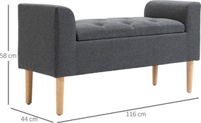 HOMCOM Vycpaný úložný otoman s opěrkami, úložná lavička do ložnice, předsíně nebo obýváku, nosnost 130 kg, rozměry 116 x 44 x 58 cm (Tmavě šedá)