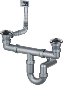 Deante Deante, sifon pro nerezové kuchyňské dřezy 2-komorové, 2" s přepadem v komoře, ZXY_9922
