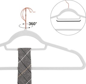 Sametová ramínka, protiskluzové háčky na oblečení 50 ks, bílá-rose gold