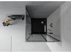 Mexen Rio, čtvercový sprchový kout s posuvnými dveřmi 80 x 80 cm, 5mm šedé sklo, chromový profil + černá sprchová vanička, 860-080-080-01-40-4070
