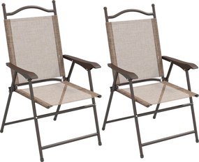 Outsunny Sada 2 Skládacích Zahradních Křesel, Venkovní Křesla s Opěrkami a Prodyšným Materiálem Sedáku, Hnědá