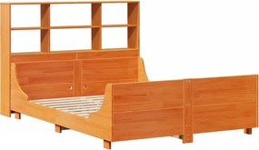 Postel s knihovnou bez matrace hnědá 140 x 190 cm masivní dřevo 3323820