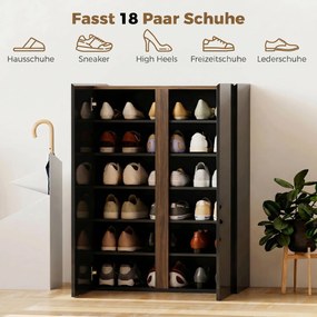 Skříňka na boty HOMCOM s bezpečnými soft‑close dveřmi, 6 polic, až 18 párů, bezúchytový design, vysoce lesklá černá