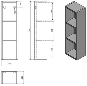 Aqualine Zoja 45463 policová skříňka k zrcadlu Korin 20 x 70 x 12 cm bílá