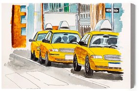 Obraz New York City Taxíky Malované Akvarelem Nedostatek Nedostatek Přírodní plátno 30x20
