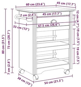 Servírovací stolek, kolečka, dřevo, bílá, hnědá, NoBi NORMAN