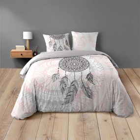 Bílé/růžové 3dílné bavlněné povlečení na dvoulůžko/prodloužené 240x220 cm Namaste – douceur d'intérieur