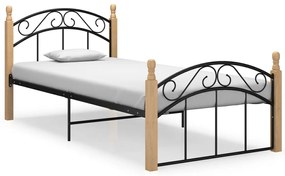 Rám postele černý kov a masivní dubové dřevo 90 x 200 cm - Default Title