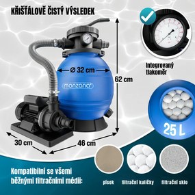 Písková filtrace k bazénu AQUA s filtračními kuličkami, 10 200 l/h, modrá Monzana