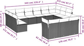 13dílný zahradní sedací souprava s poduškami černý polyratan 3250284