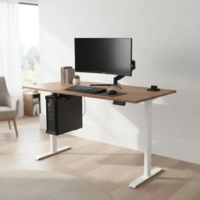 Výškově nastavitelný stůl OfficeTech B, 140 x 80 cm, bílá podnož, dub silverjack