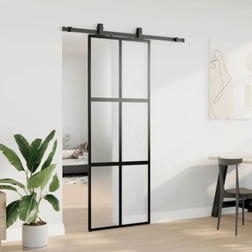 Posuvné dveře se sadou kování černé 76x205 cm Tvrzené sklo 3375914