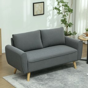 HOMCOM dvoumístná pohovka se 2 polštáři, čalouněná pohovka s extra hlubokými sedáky 54 cm, dvoumístná pohovka z manšestru, malá pohovka s dřevěným rá…