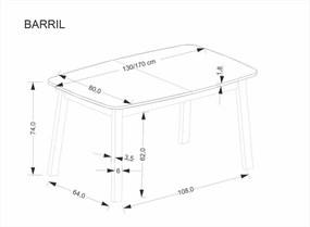 Rozkládací jídelní stůl Barril 130/170 cm dub artisan/černý