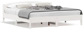 Rám postele s čelem bílý 200 x 200 cm masivní borové dřevo - Default Title