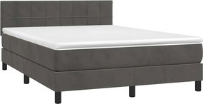 Box spring postel s matrací a LED tmavě šedá 140x200 cm samet 3134406