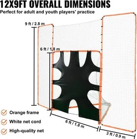 Lakrosová branka 3-V-1 s dorazem a terčem, 3,66 × 2,74 m