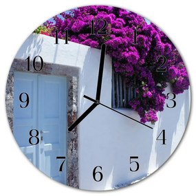 Skleněné hodiny kulaté Květinový dům