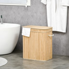 HOMCOM Koš na prádlo s víkem 90 L, sběrač prádla s rukojetmi, 2 odnímatelné tašky, skládací, koš na prádlo do praní do prádelny, ložnice, koupelny