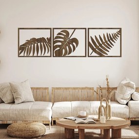 dřevo života 3dílný dřevěný obraz exotickych rostlin Barevný vzor: Ořech, Rozměry (cm): 60x54