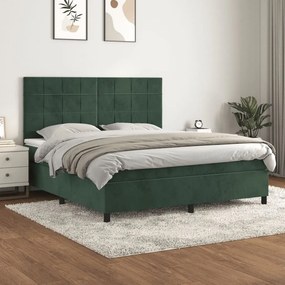 Box spring postel s matrací tmavě zelená 160x200 cm samet 3143034