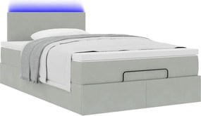 Osmanská postel s matrací &amp; LED světle šedá 120x190cm samet 3312536