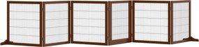 PawHut Psí Zábrana Nastavitelná Bezpečnostní Brána s Nožkami 432 x 70 cm Dřevěná Psí Brána Skládací Schodišťová Zábrana pro Schody, Dveře, Chodby, 6 P