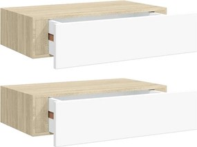Nástěnné police se zásuvkou 2 ks dub a bílé 40x23,5x10 cm MDF 330250