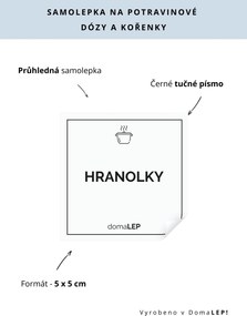 Samolepka na kořenky HRANOLKY průhledná 5 × 5 cm tučné písmo