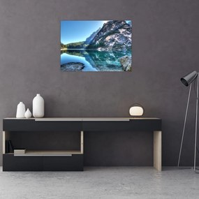Skleněný obraz vysokohorského jezera (70x50 cm)