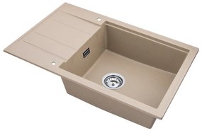 Sink Quality Ferrum New 8010, 1-komorový granitový dřez 800x500x210 mm + chromový sifon, béžová, SKQ-FER.8010.BX