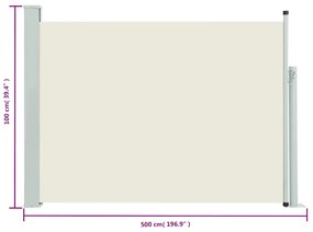 vidaXL Marketos Zatahovací boční markýza/zástěna na terasu 100 x 500 cm krémová