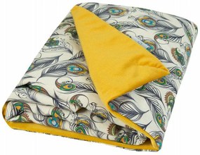BabyMatex Dětská deka 75x100 Velvet 7 peří páva šedá hořčice bavlněná dětská deka