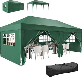 Outsunny pavilon přibližně 5,90 × 2,95 m – skládací pop‑up altán s okny a zipovými dveřmi, odnímatelné stěny, UV ochrana, tmavě zelený | Aosom
