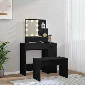 Set toaletního stolku s LED černý kompozitní dřevo 3114116